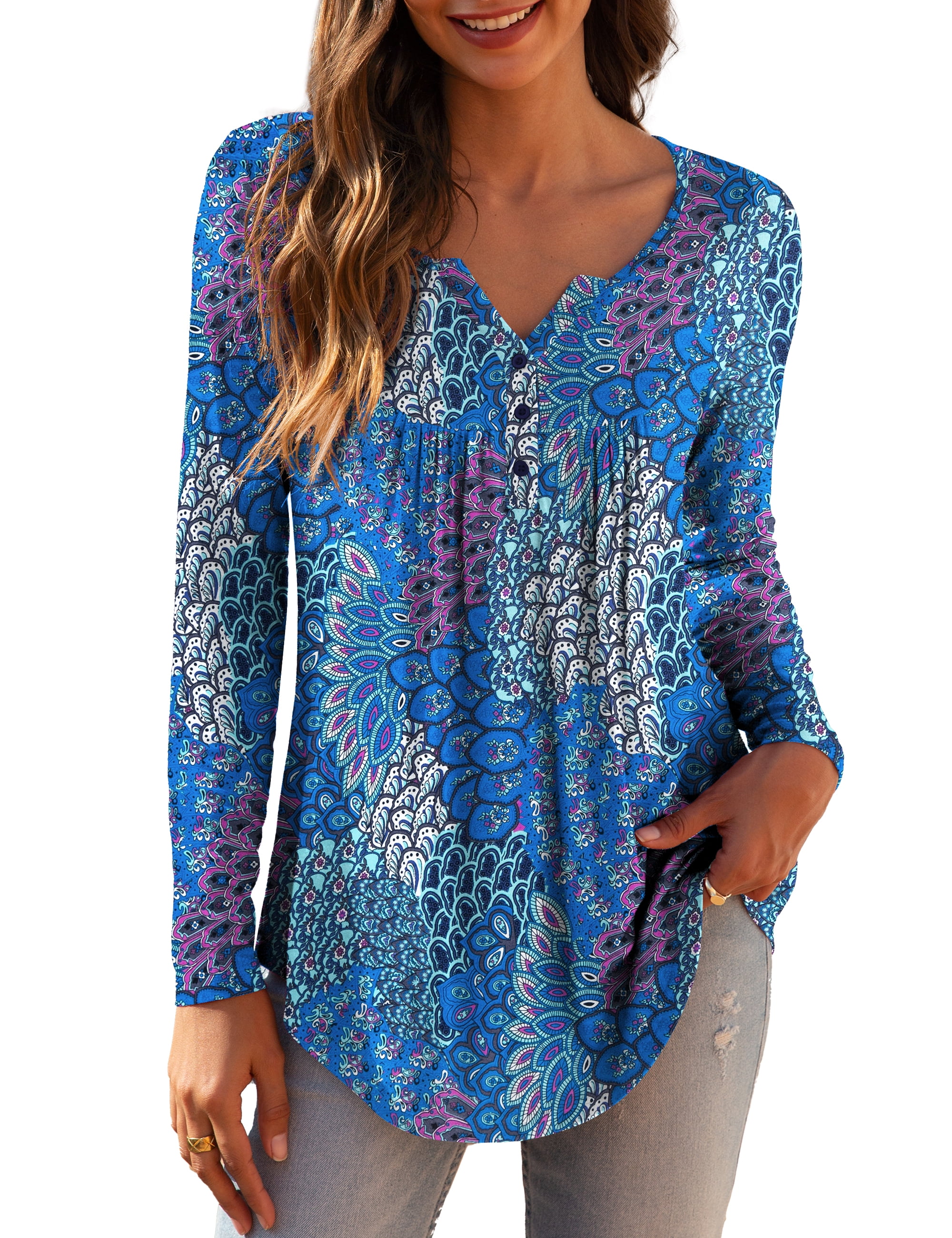 a.Jesdani Women's Plus Size Tunic Tops Long Sleeve V Neck Casual ...