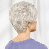 WXLCISI Pixie Cut Silver Wig, Slanted Bangs, Short Curly Hair, Fluffy ...
