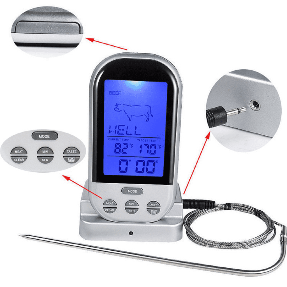 BeesClover Wireless Digital Thermometer Remote Cooking Thermometer With ...