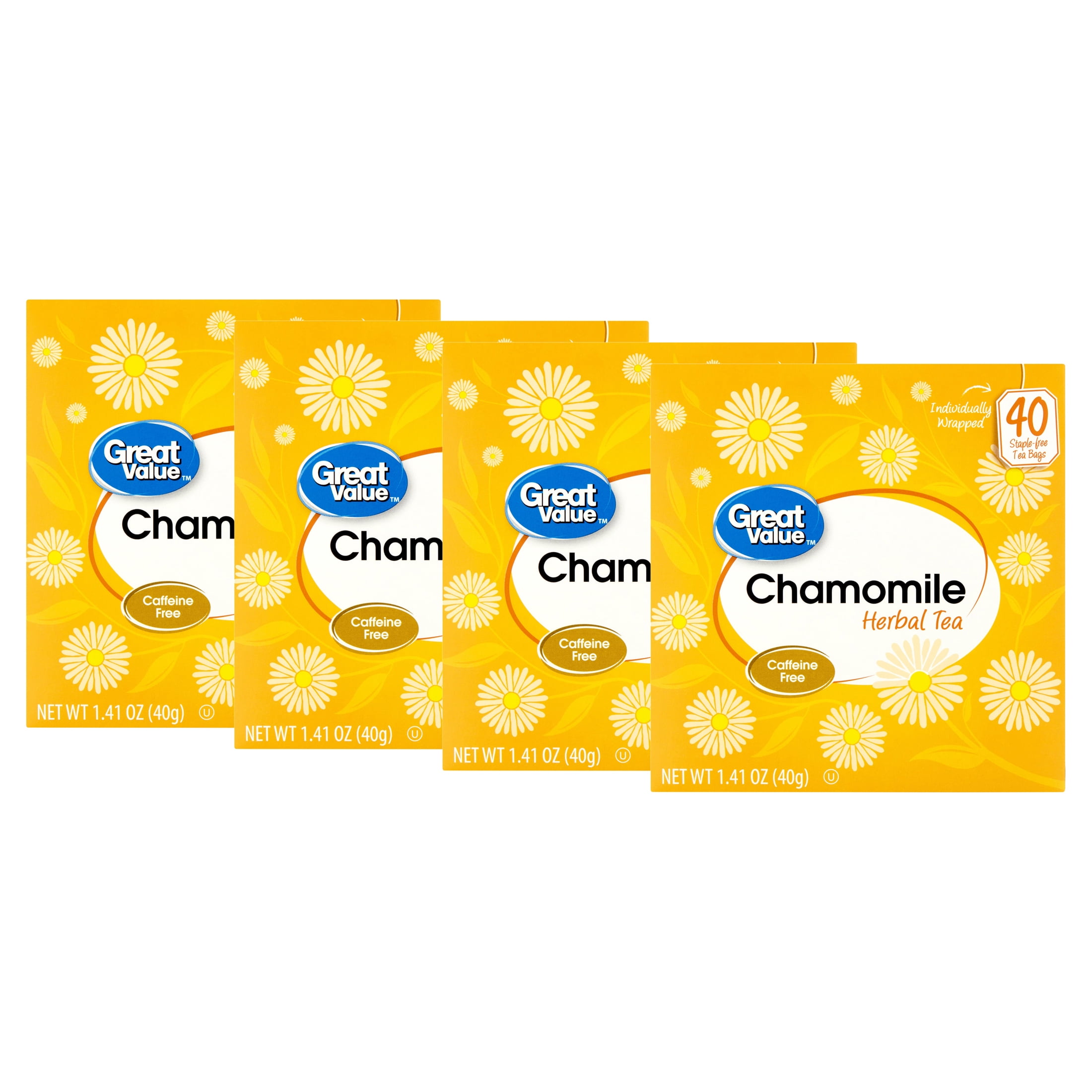 (4 pack) Great Value Chamomile Herbal Tea Bags, 1.41 oz, 40 Ct ... (4 pack) Great Value Chamomile Herbal Tea Bags, 1.41 oz, 40 Ct ...