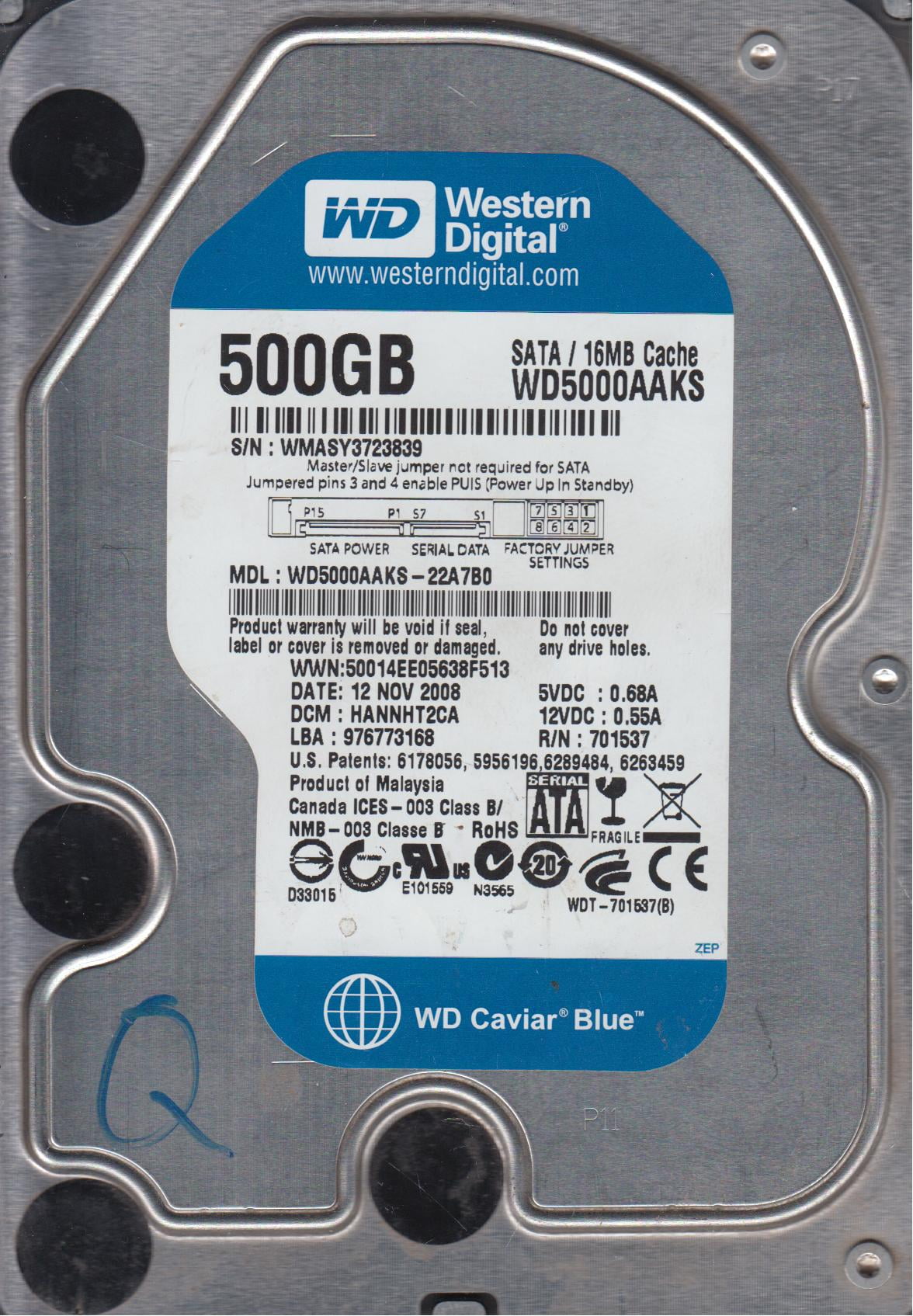 WD5000AAKS-22A7B0, DCM HANNHT2CA, Western Digital 500GB SATA 3.5 Hard Drive - Walmart.com