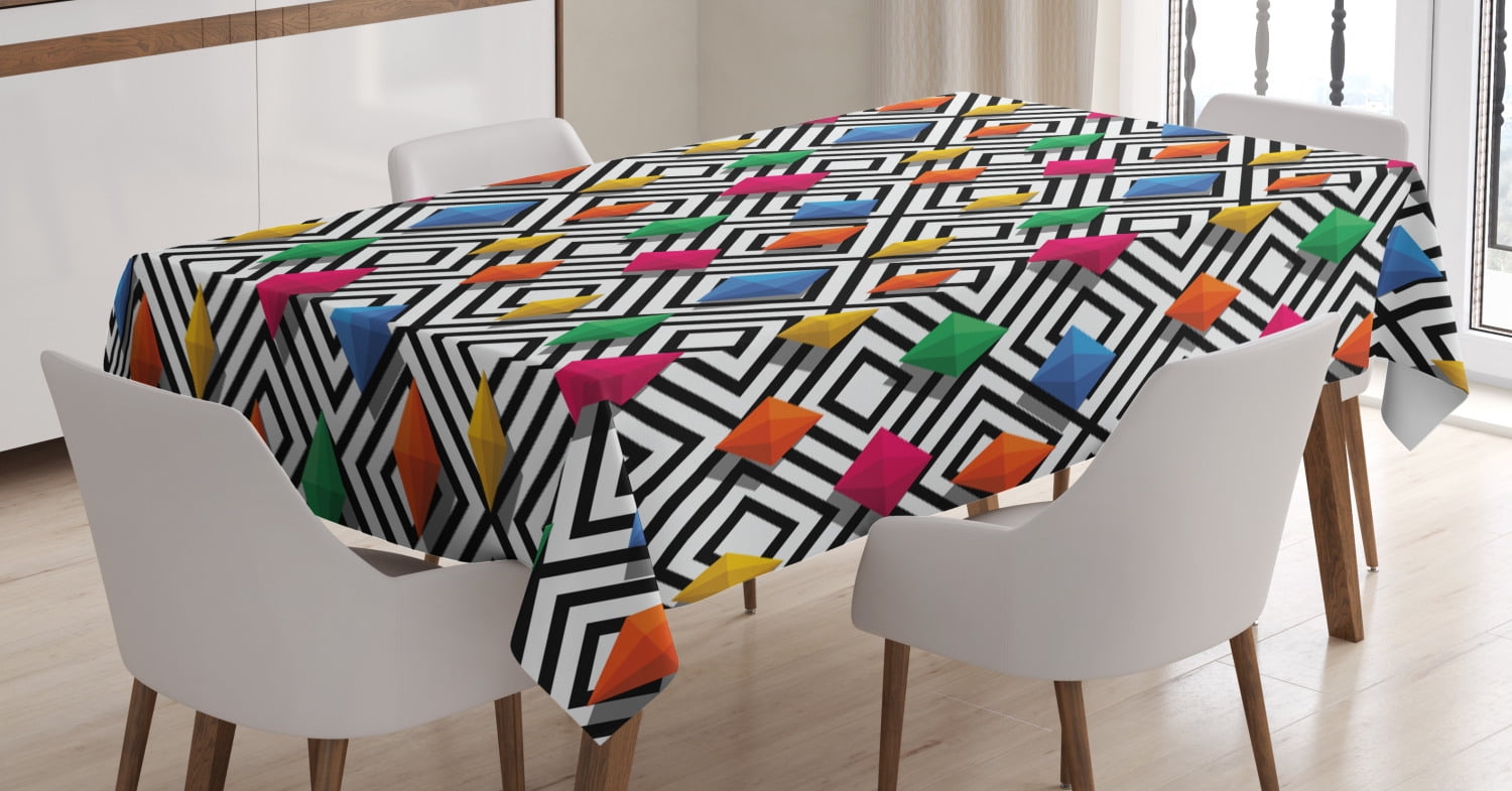 Ambesonne Geometric Tablecloth Rectangular Table Cover, Colorful 3D ...