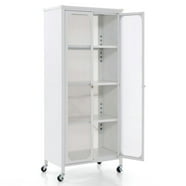 Costway Storage Cabinet with Wheels & 2 Translucent Doors Adjustable ...