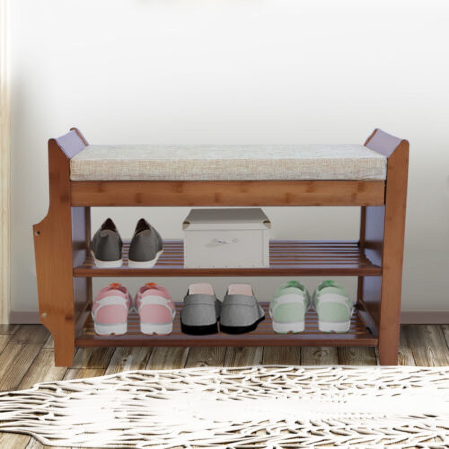 2 Tier Shoe Bench Storage Rack Seat Organizer Entryway Hallway Stool ...