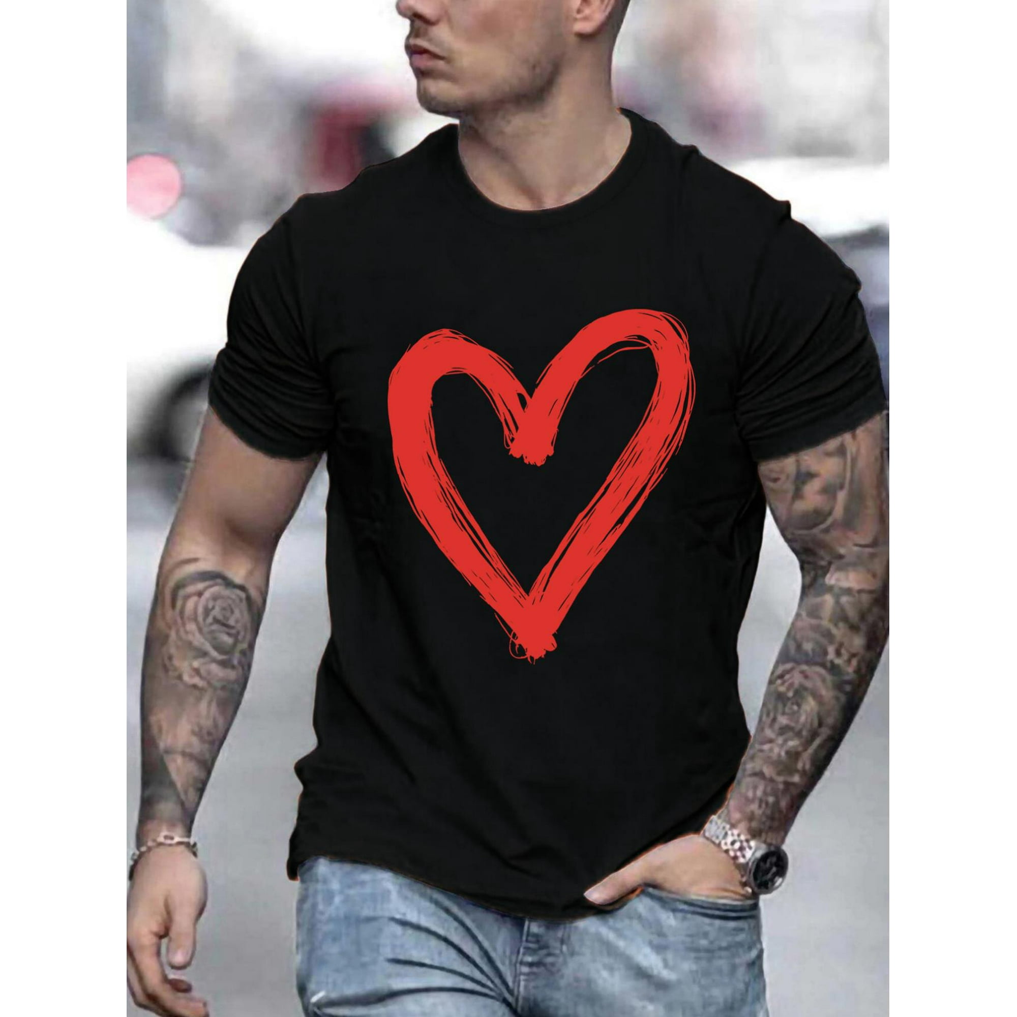 Click here for Generic Mens Casual Crew Neck T-Shirt With Red Hea... prices