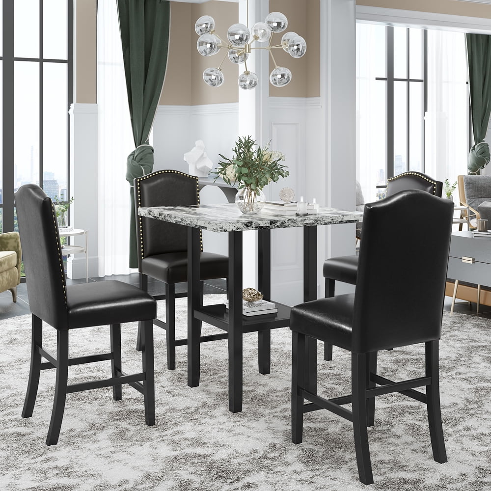 Counter Height Dining Table Set Square Faux Marble Top Dining Table ...