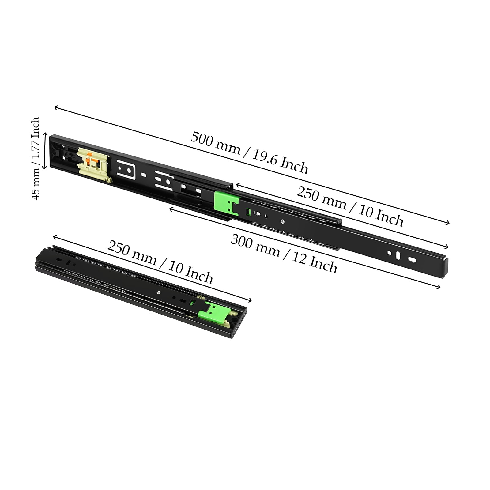 Buy ZOENHOU 10 Inch 55 Lb Drawer Railing Slides, 3 Pairs Ball Bearing ...