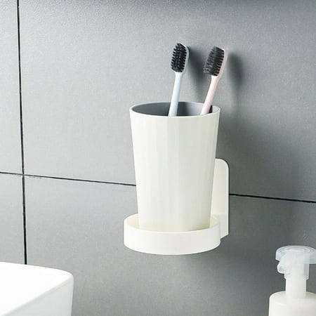 Bathroom Cup Holder Wall Mounted Round Tray Self-Adhesive Floating ...