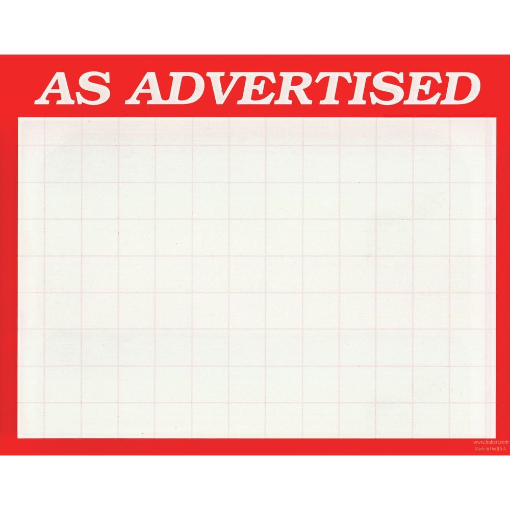HUBERT® "As Advertised" Sign Cards with Red Border - 7"L x 5 1/2"H ...