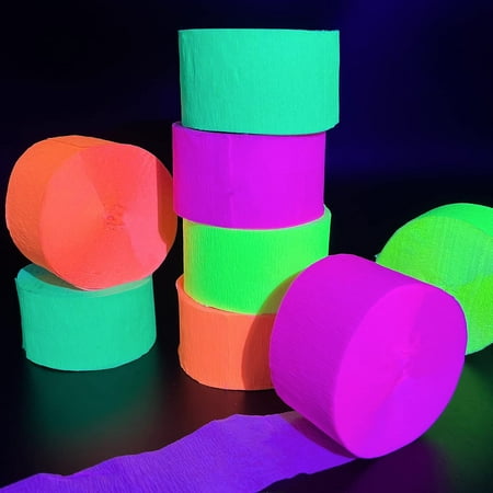 800feet Blacklight Party Streamer Decorations 8 Rolls Glow Crepe Paper ...