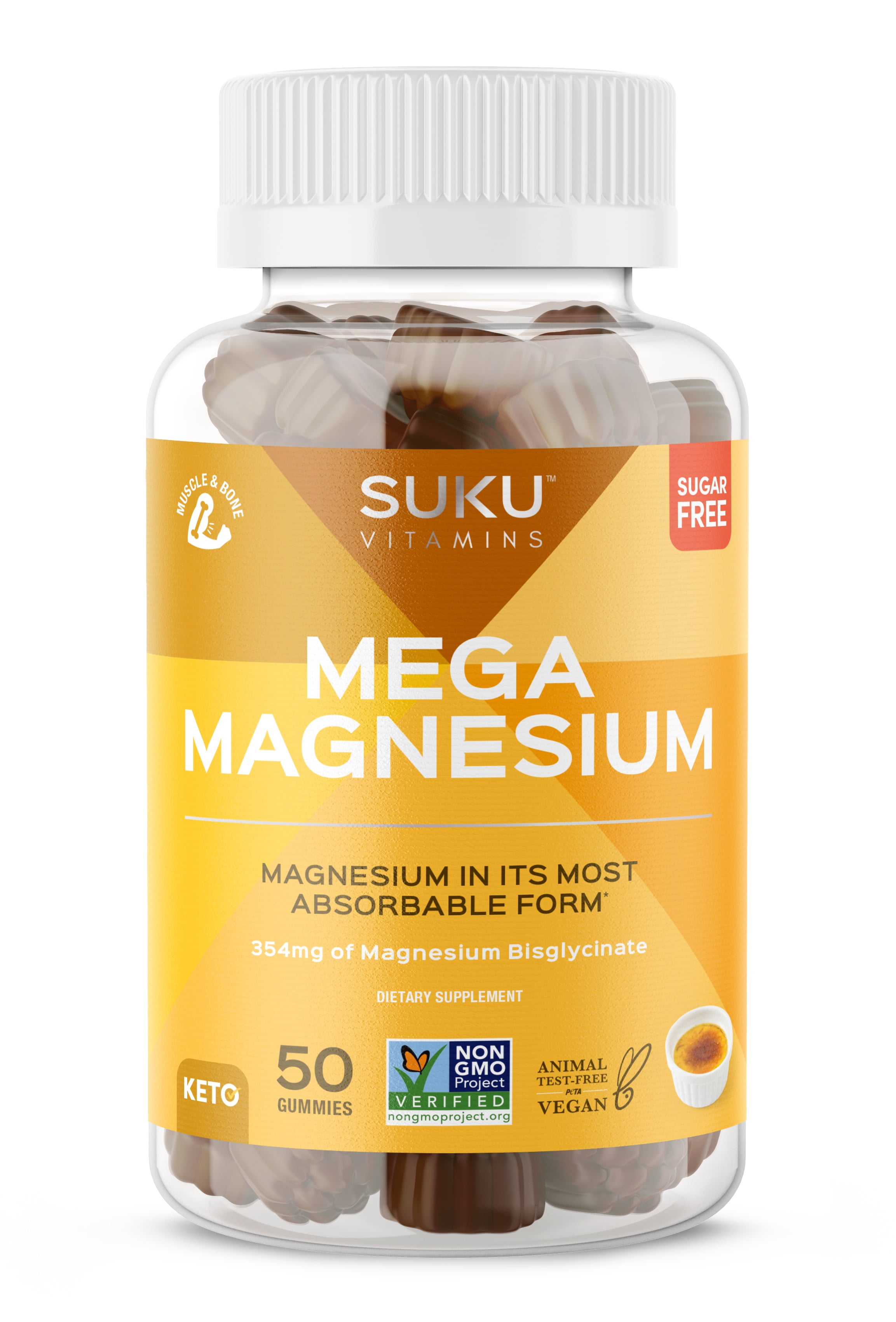 SUKU Vitamins, Mega Magnesium Gummies, Créme Brulée Flavour, 50 Count ...