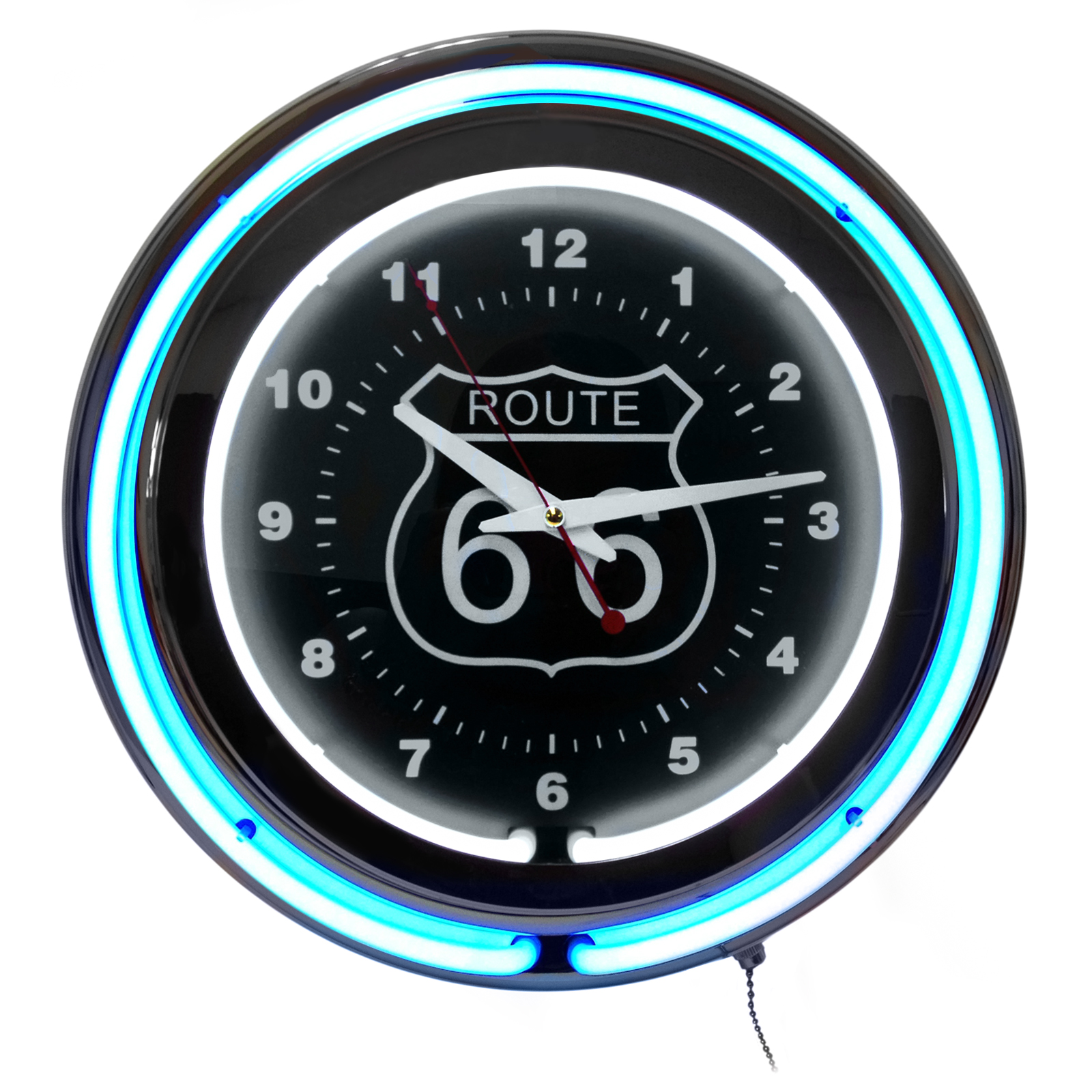 Neon Wall Clock Route 66 Circular Blue Black with Pull Chain - Walmart.com