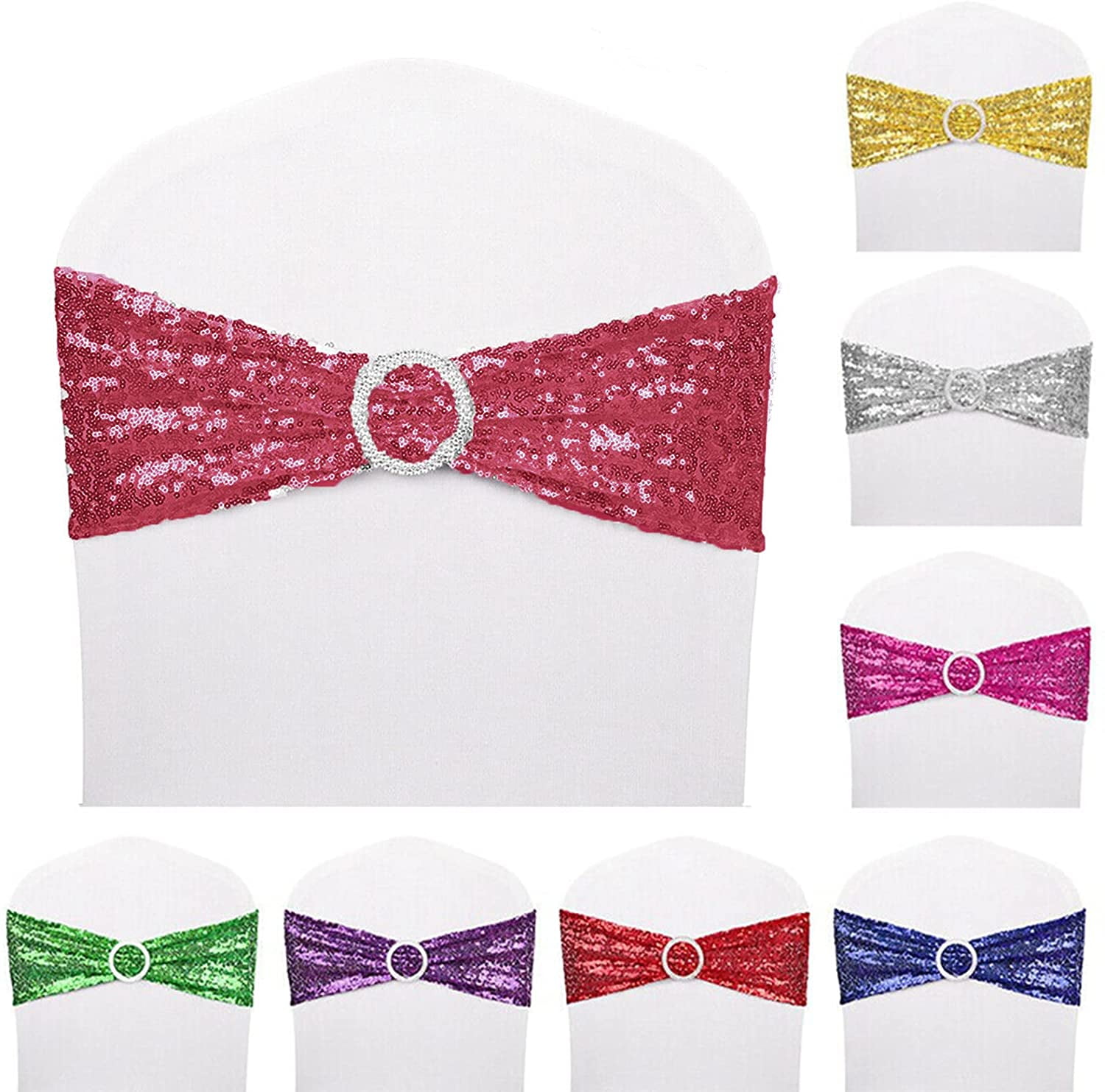 Dream Lifestyle 10PCS Chair Sashes,Stretch Sequins Elastic Bow Chair ...