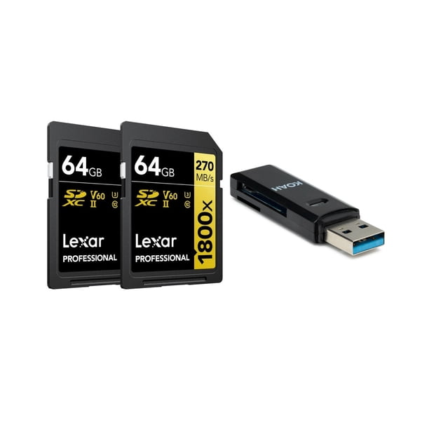 Lexar Professional 1800x SDXC UHS-II Card Gold Series64 GB (2-Pack) w ...