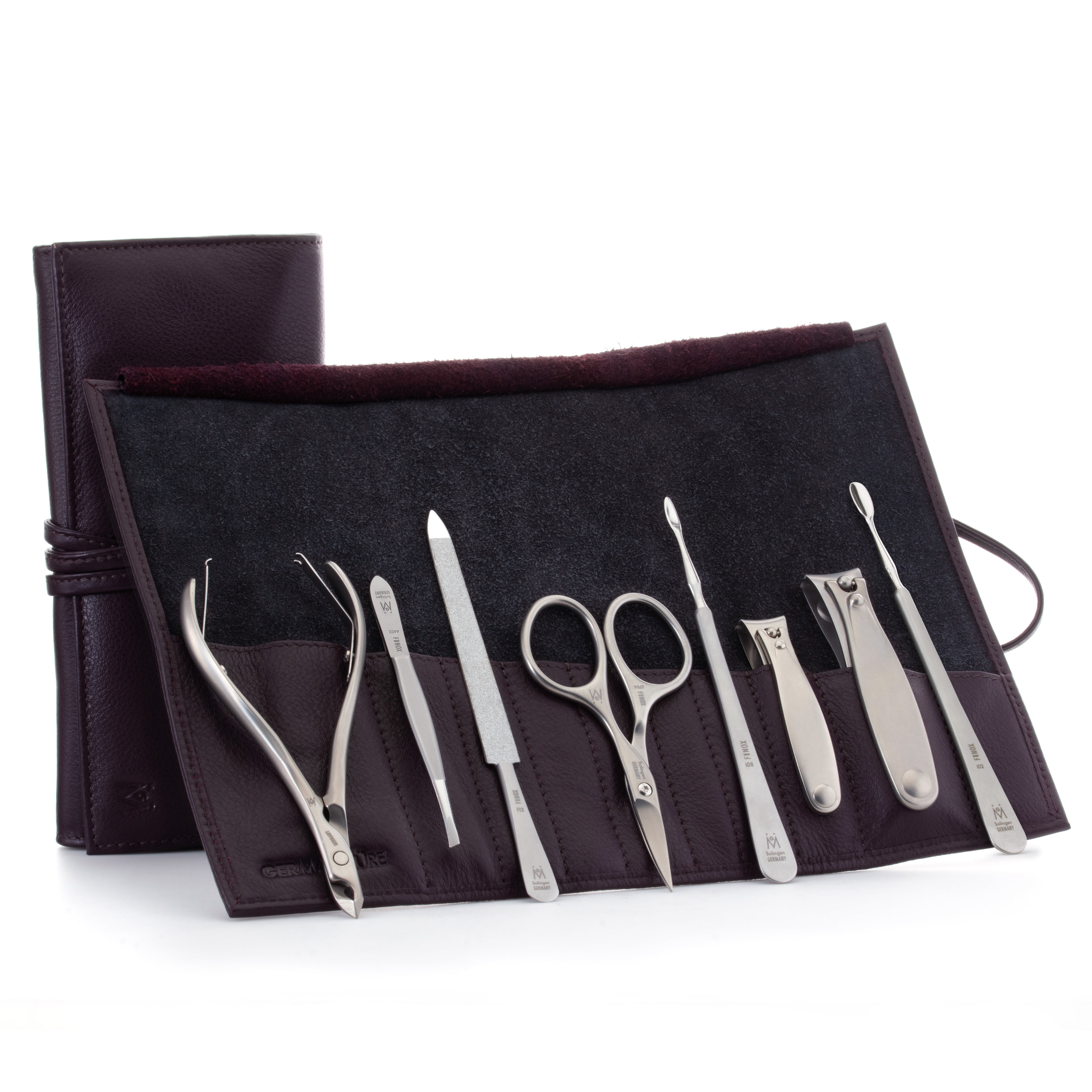 GERMANIKURE 8pc Manicure & Pedicure Set in Dark Purple Leather Case ...