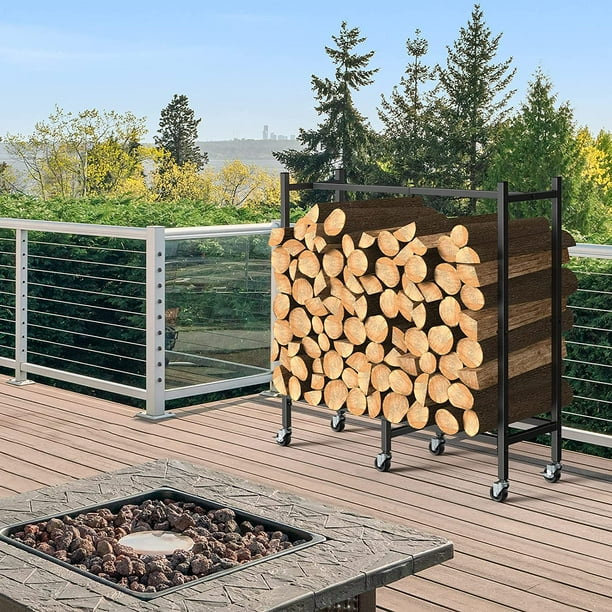 2.7ft Heavy Duty Steel Logs Stand Firewood Rack Outdoor Log Holder With ...