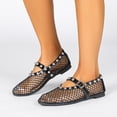 Black Women Mesh Top Hollow Flat Shoes Round Toe Sequins Summer Outdoor ...