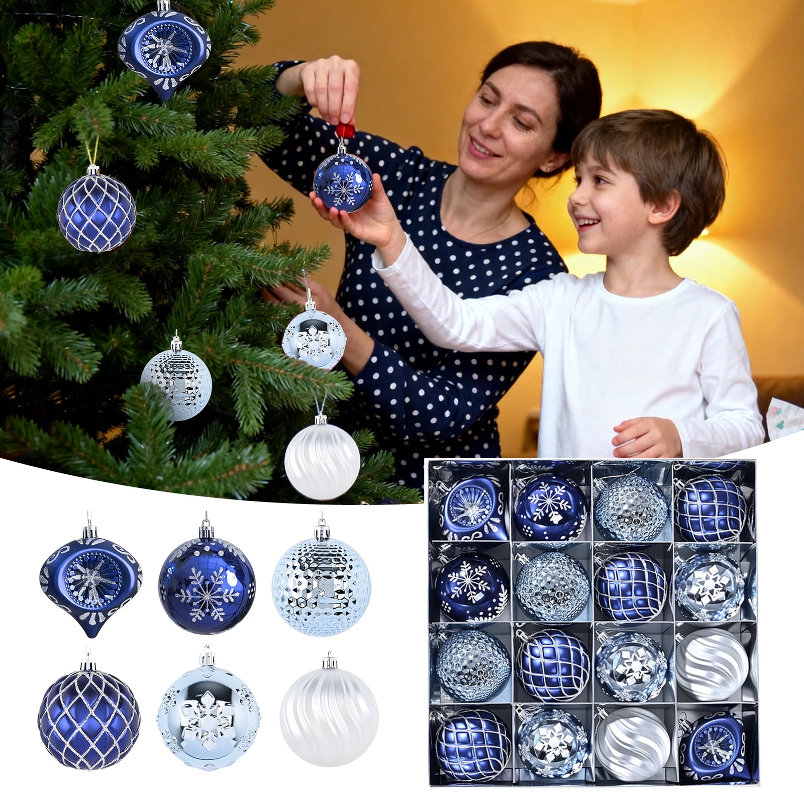 Click here for Cy5o5ee 16pcs Blue And Silver Christmas Ornaments... prices