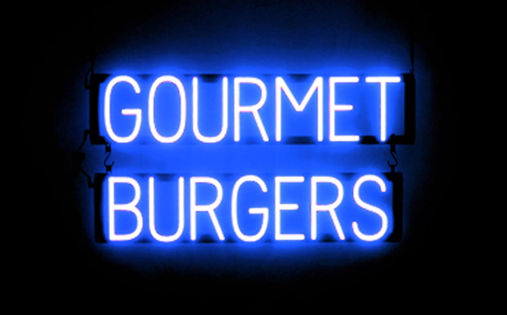 SpellBrite GOURMET BURGERS LED Sign for Business. 28.8" x 15.0" Blue ...