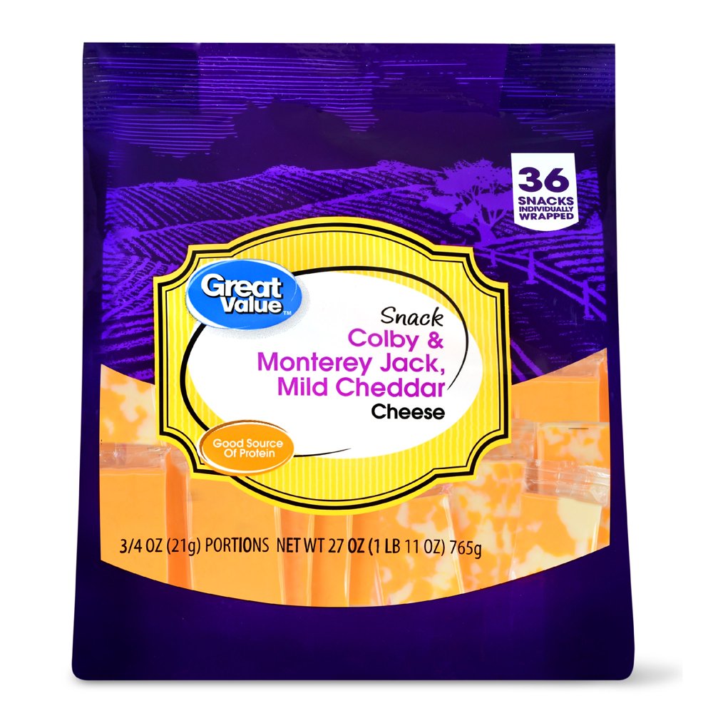Great Value, Colby Jack Cheese Snack Blocks, 27 oz, 36 Count - Walmart ...