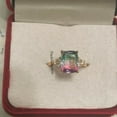 Bi-Color Tourmaline Cushion-Cut Ring Watermelon Tourmaline Doublet with ...