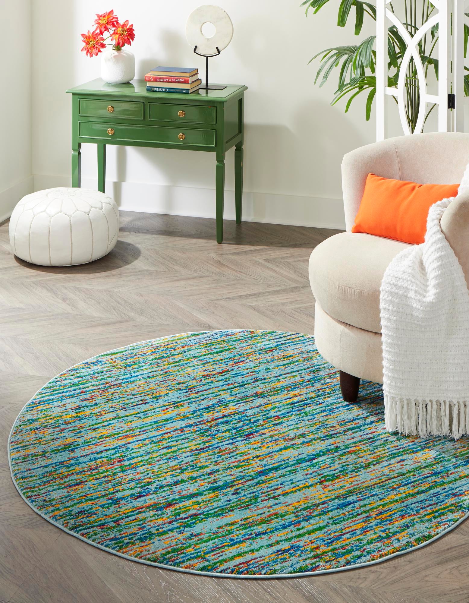 Rugs.com Calypso Collection Rug – 5 Ft Round Aqua Medium Rug Perfect ...