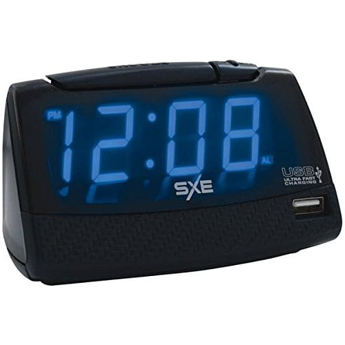 SXE86034 1" BLUE LED ALARM CLOCK W/2A USB - Walmart.com
