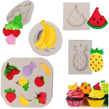 5 Pack Fruit Shaped Silicone Fondant Mold Pineapple Banana Watermelon ...