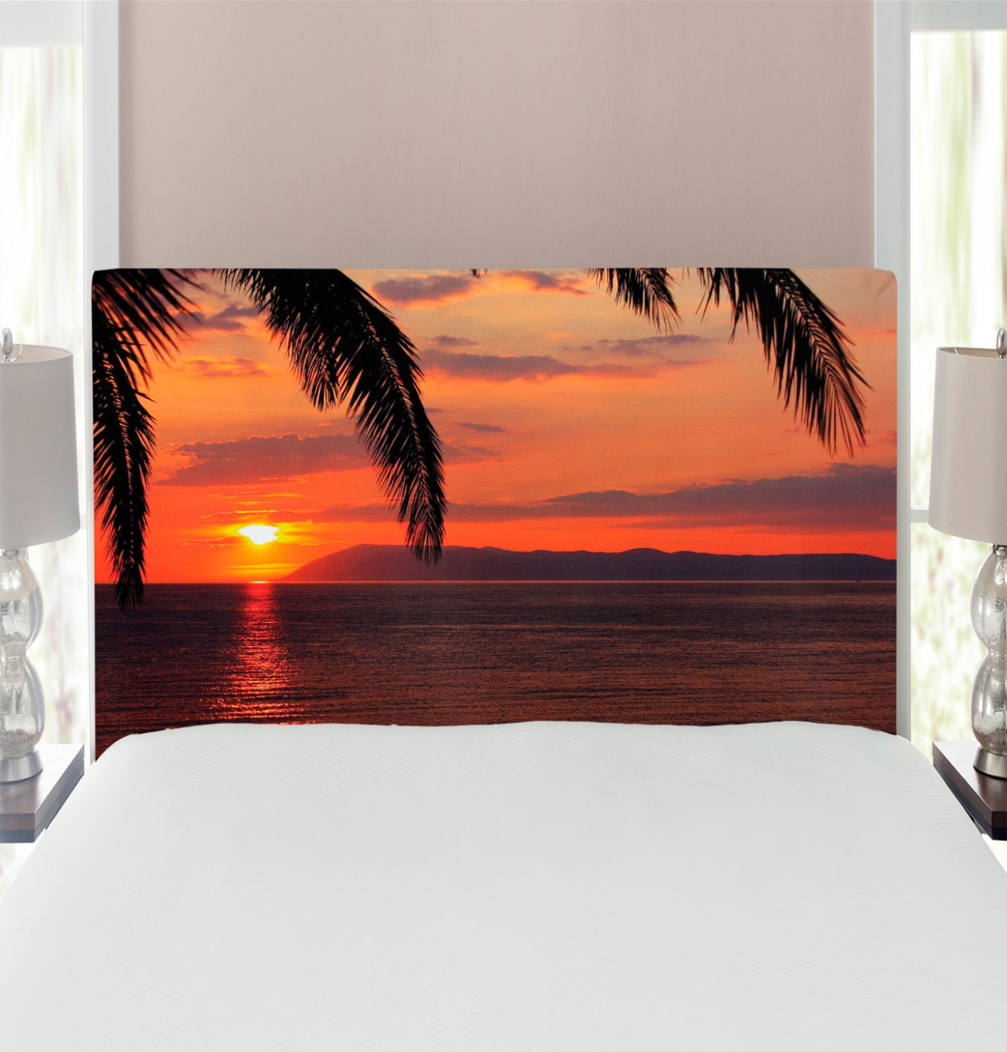 Tropical Headboard, Sunrise on Sea Palm Trees Exotic Holiday Honeymoon ...