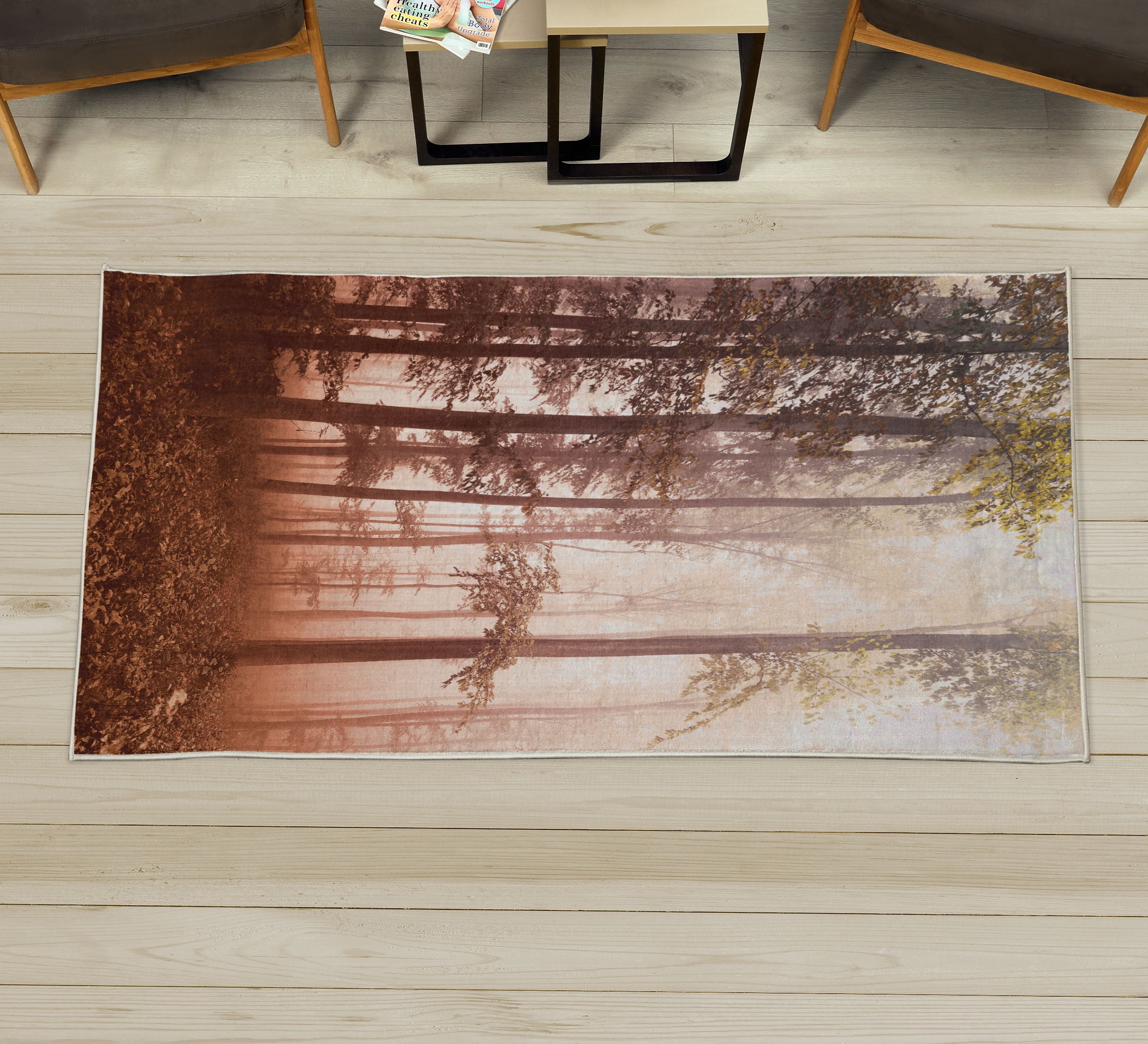 Forest Decorative Rug, Autumn Season Mystic Foggy Fall Nature and ...
