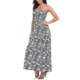 HDE Women's Strapless Maxi Dress Bohemian Sundress Black Seashells L ...