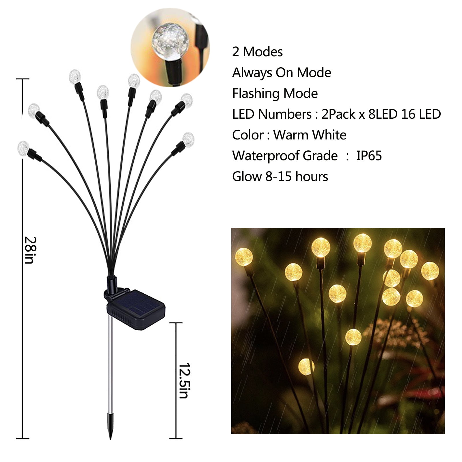 8LED Solar Glass Ball Garden Lights, Ground Swaying Lights, Lawn Night ...