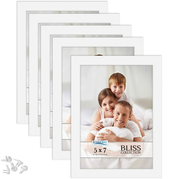 Icona Bay 5x7 White Picture Frames, 5 Pack, Bliss Tabletop Frames ...