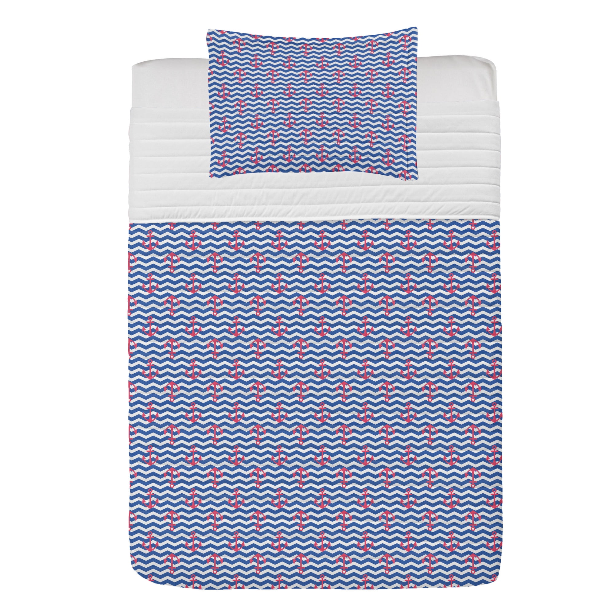 Anchor Microfiber Bedspread Set, Geometric Design with Anchors ...
