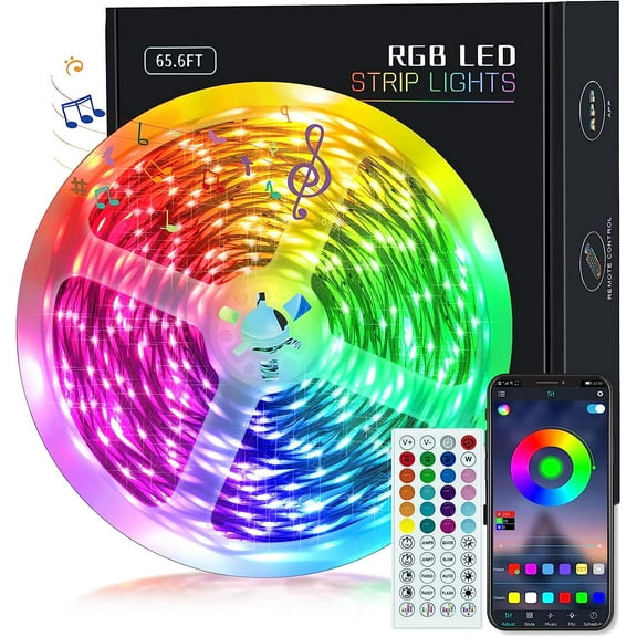 Ehomful 65.6ft RGB Colored LED Lights Strip with App Control and Music ...