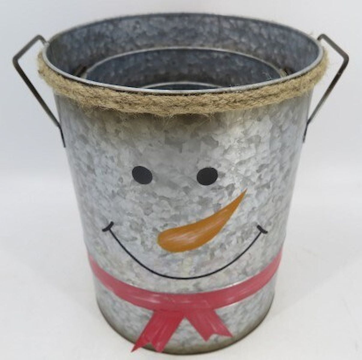 Set Of 3 Silver With Snowman Faces And Rope Trim Buckets - Walmart.com