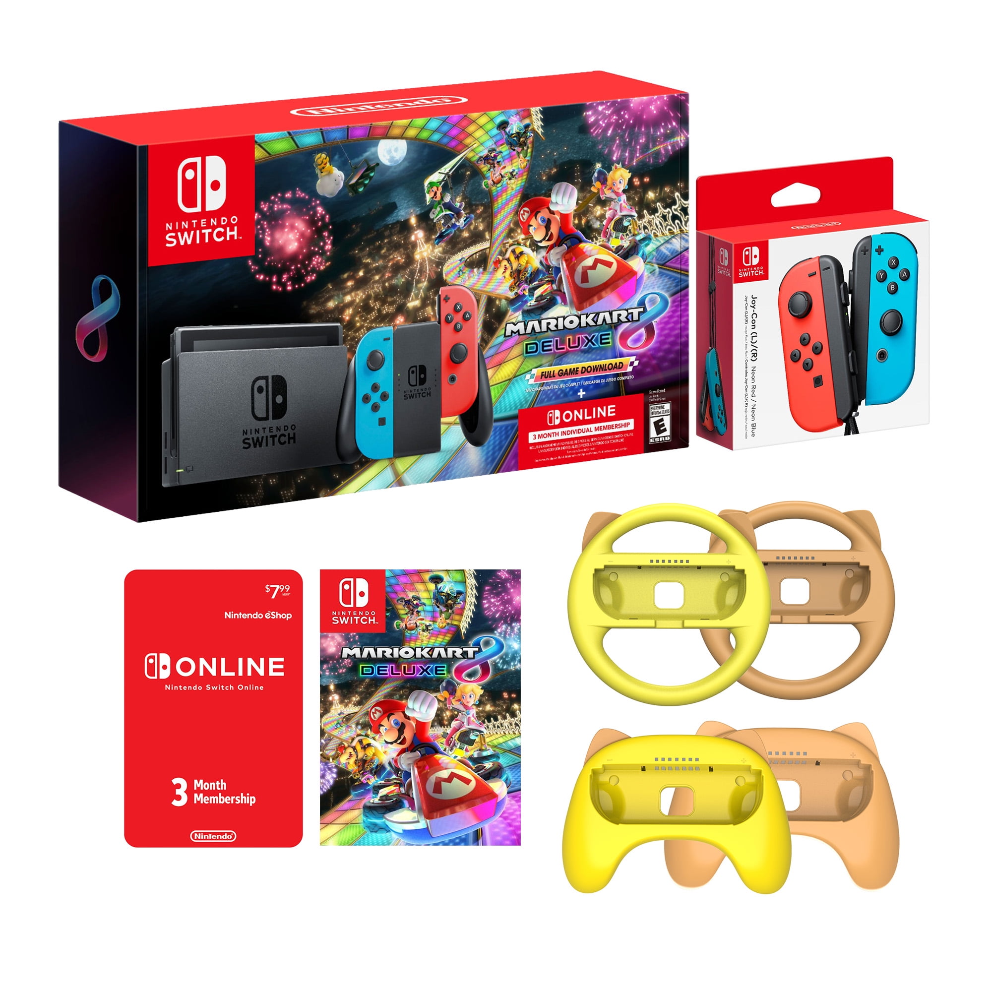 Nintendo Switch Mario Kart 8 Neon Multiplayer Racing Bundle: Red Blue ...