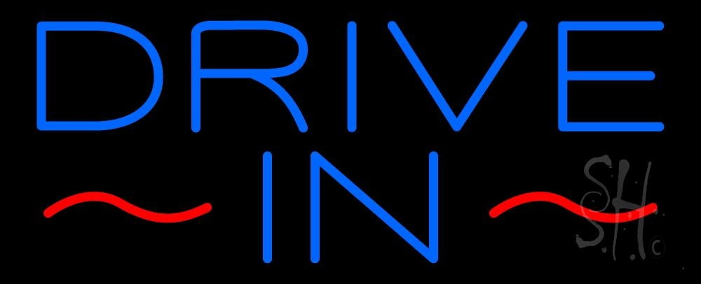 Blue Drive In LED Neon Sign 13" Tall x 32" Wide - inches Black Square ...