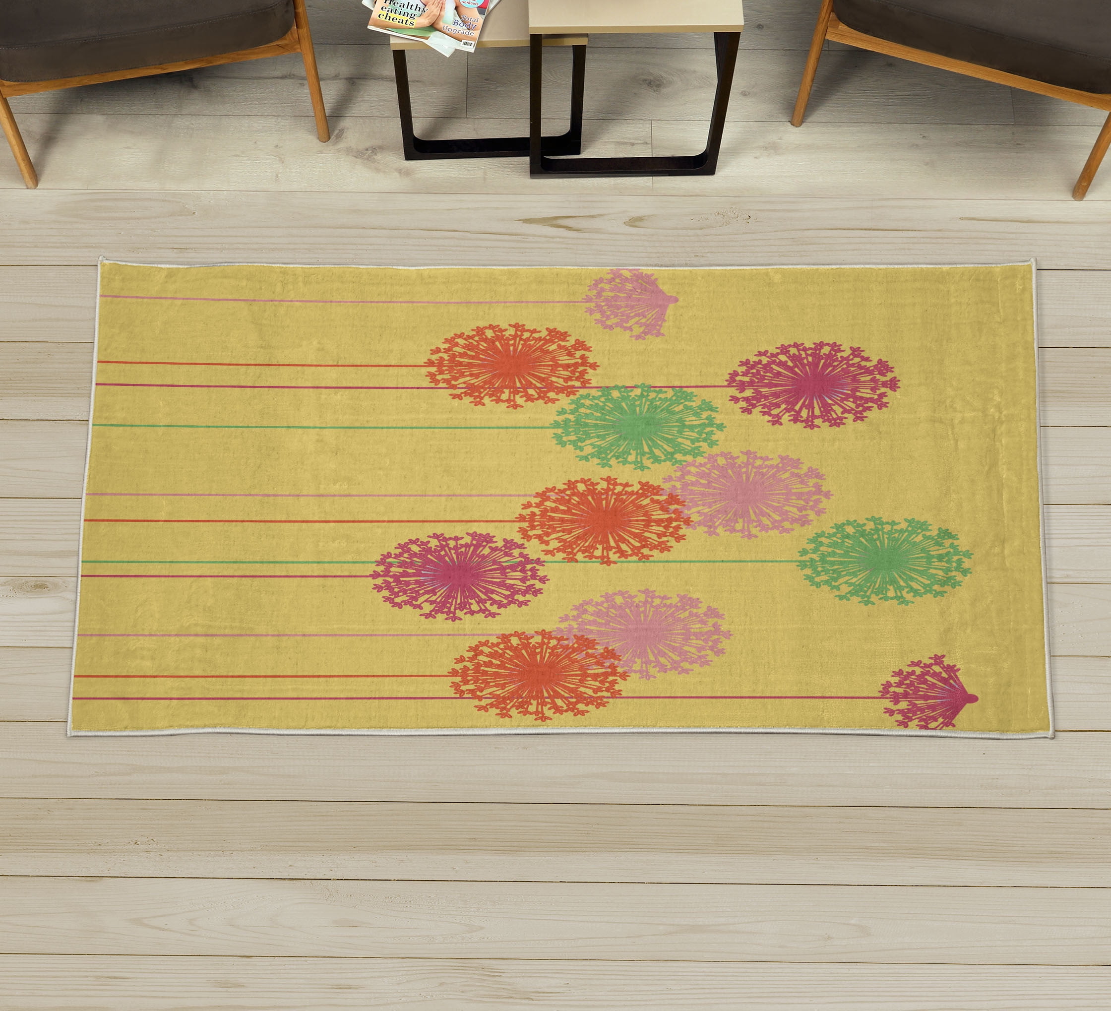 Dandelion Decorative Rug, Abstract Wildflower Silhouettes Botanical ...