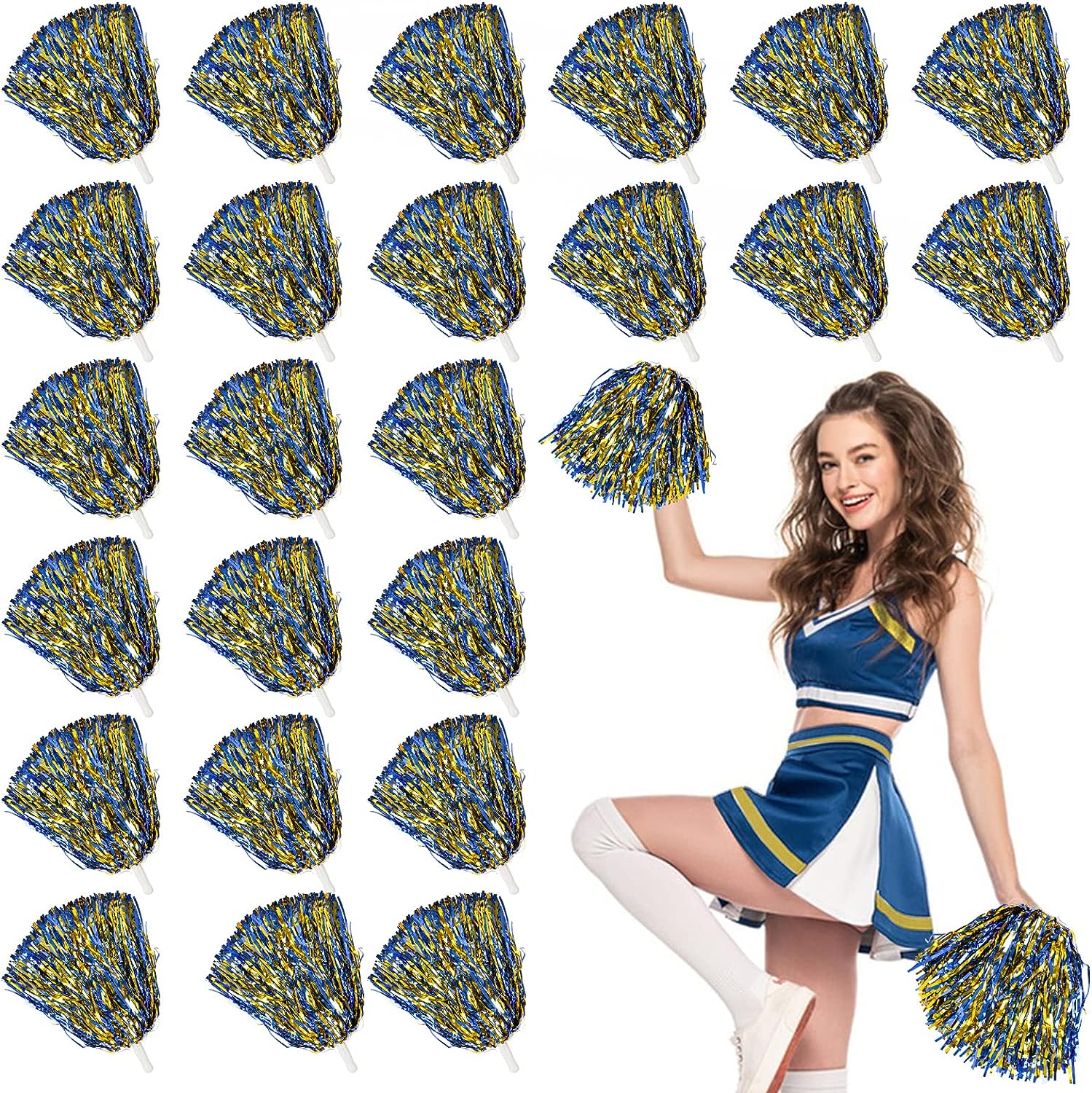 LINLIN 24 Pcs Metallic Cheerleading Pom Poms for Kids, Cheerleaders ...