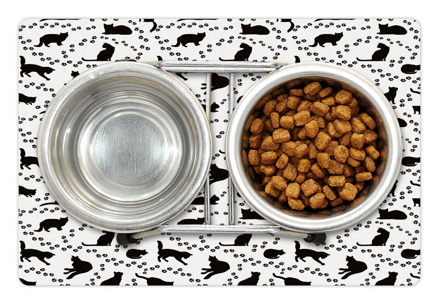 Cat Pet Mat for Food and Water, Cat Silhouette and Animal Tracks ...