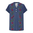 Karymi Womens Blouses Vertical Floral Print T-Shirt, Notch Split V Neck ...