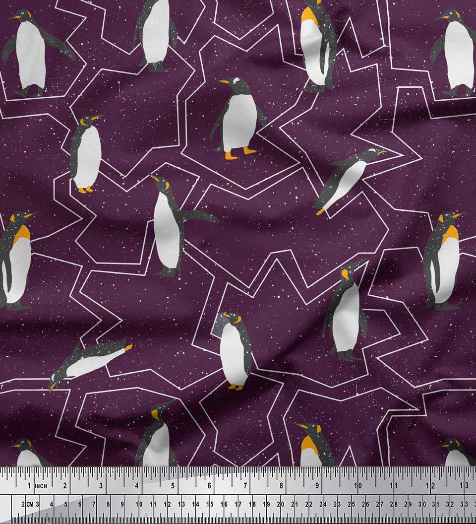 Soimoi Purple Modal Satin Fabric Penguin Ocean Print Fabric by the Yard ...