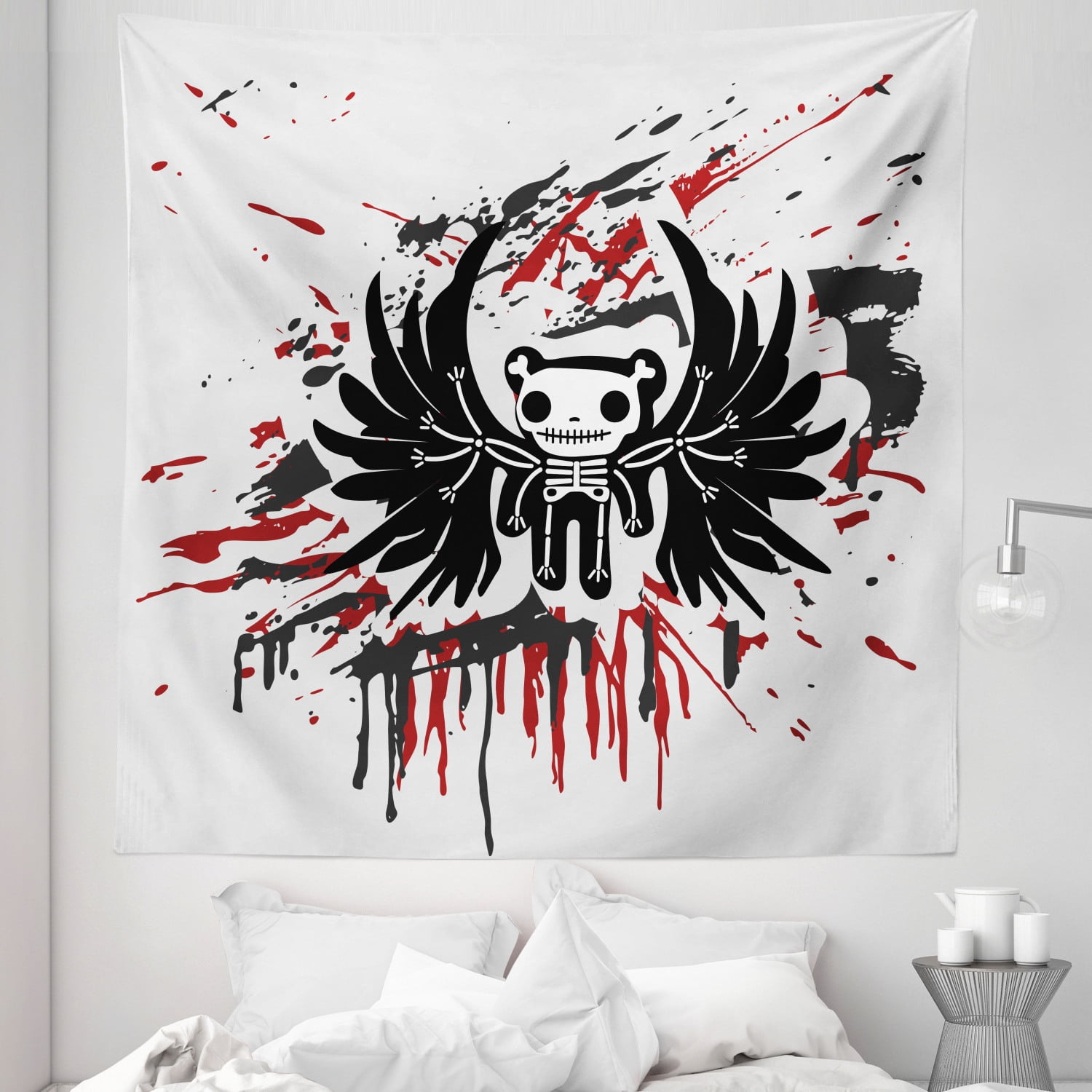 Halloween Tapestry, Teddy Bones with Skull Face and Wings Dead Humor ...