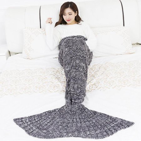 Fish scale knit mermaid tail blanket chit-T-Ldren blanket gray ...