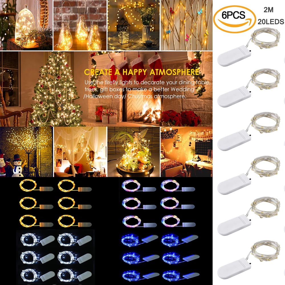 Rosnek 2M 20LEDs LED String Lights, 6 Pack Fairy Micro Lights, Battery ...