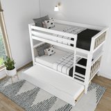 Max & Lily Scandinavian Twin over Twin Bunk Bed For Kids with Storage Trundle Wood, White/Blonde ...
