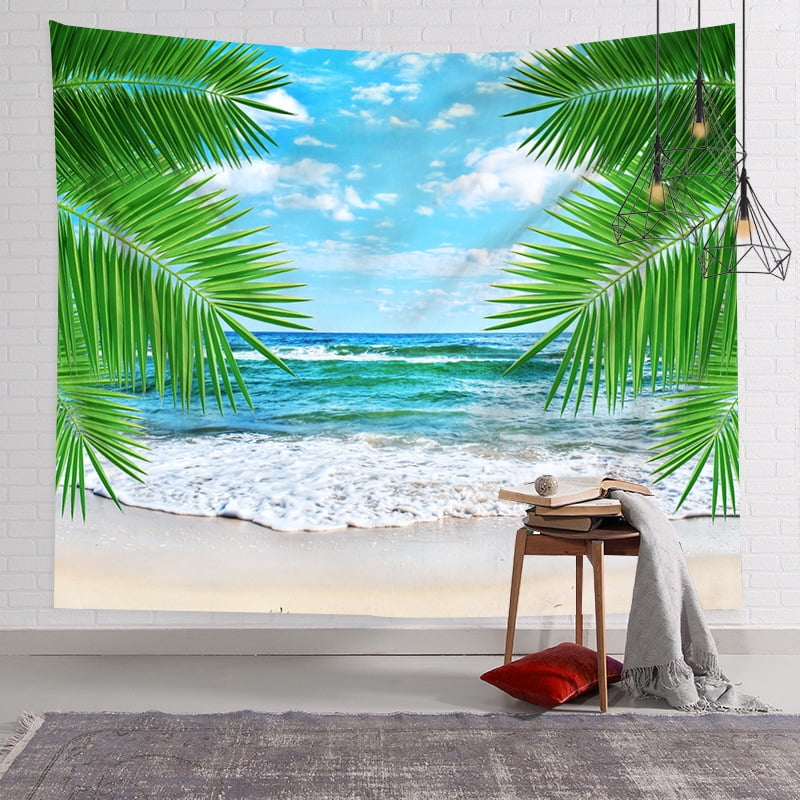 Tropical Island Backdrop Window View Coconut Trees Sea Waves Beach ...