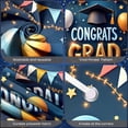 Gold Lettering Graduation Banner Colorful Balloons Grad Party Backdrop ...