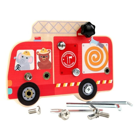 Montessori Busy Board Wooden Fire Truck Board Portable Screw Board Toy ...
